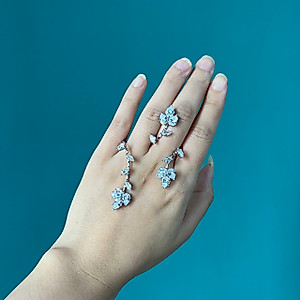 Mytys Adjustable Size Rings for Women Full Cubic Zirconia Setting Ring Silver Color Crystal Jewelry (leaf silver)