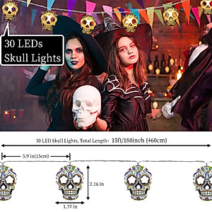 Halloween String Lights, 2 Packs Skull String Lights 30 LED Skull Lights 15ft Halloween Decoration Lights Battery/USB Powered Optional 2 Modes Halloween Lights Indoor Outdoor for Home Yard Patio