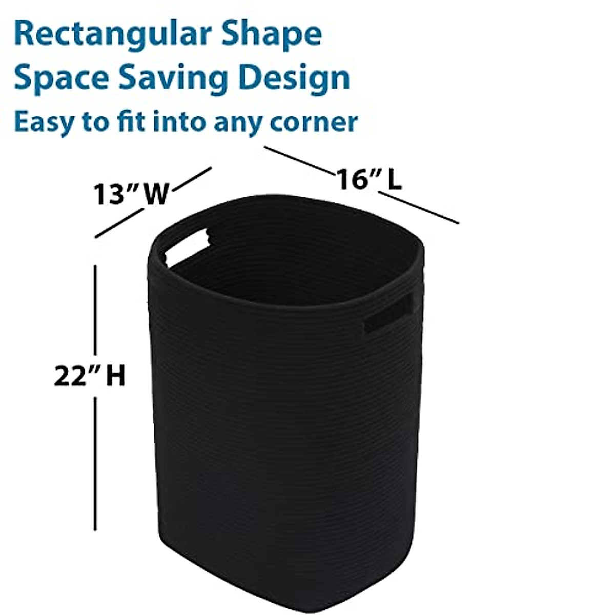 16"x13"x22" Extra Large Rectangular Storage Basket, Cotton Rope Storage Baskets, Woven Laundry Hamper, Toy Storage Bin, for Toys Blanket in Living Room, Baby Nursery, All Black