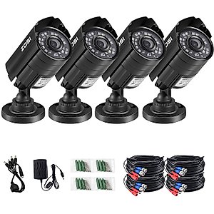 ZOSI 1080P 4 Pack HD-TVI Security Bullet Cameras Outdoor Indoor Weatherproof with 24pcs IR LEDs 65ft Night Vision for 2.0MP Surveillance TVI CCTV System (Renewed)