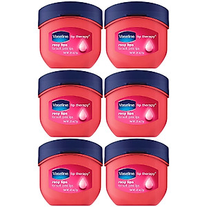 Vaseline Lip Therapy Rosy Lips Mini, Pure Petroleum Jelly, Advanced Moisture, Light Rose Fragrance, Sheer Pink Tint on Lips, Mini Vaseline Petroleum Jelly, Soft Vaseline Lips (Pack of 6-0.25 Oz Ea)
