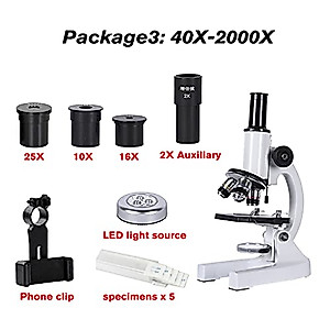 DLOETT 640X 1280X 2000X Biological Microscope Monocular Student Education LED Light Phone Holder Electronic Eyepiece (Color : OneColor, Size : Package3(40X-2000X))