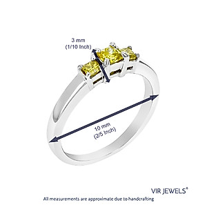 Vir Jewels 1/2 cttw 3 Stone Princess Yellow Diamond Engagement Ring .925 Sterling Silver Size 7