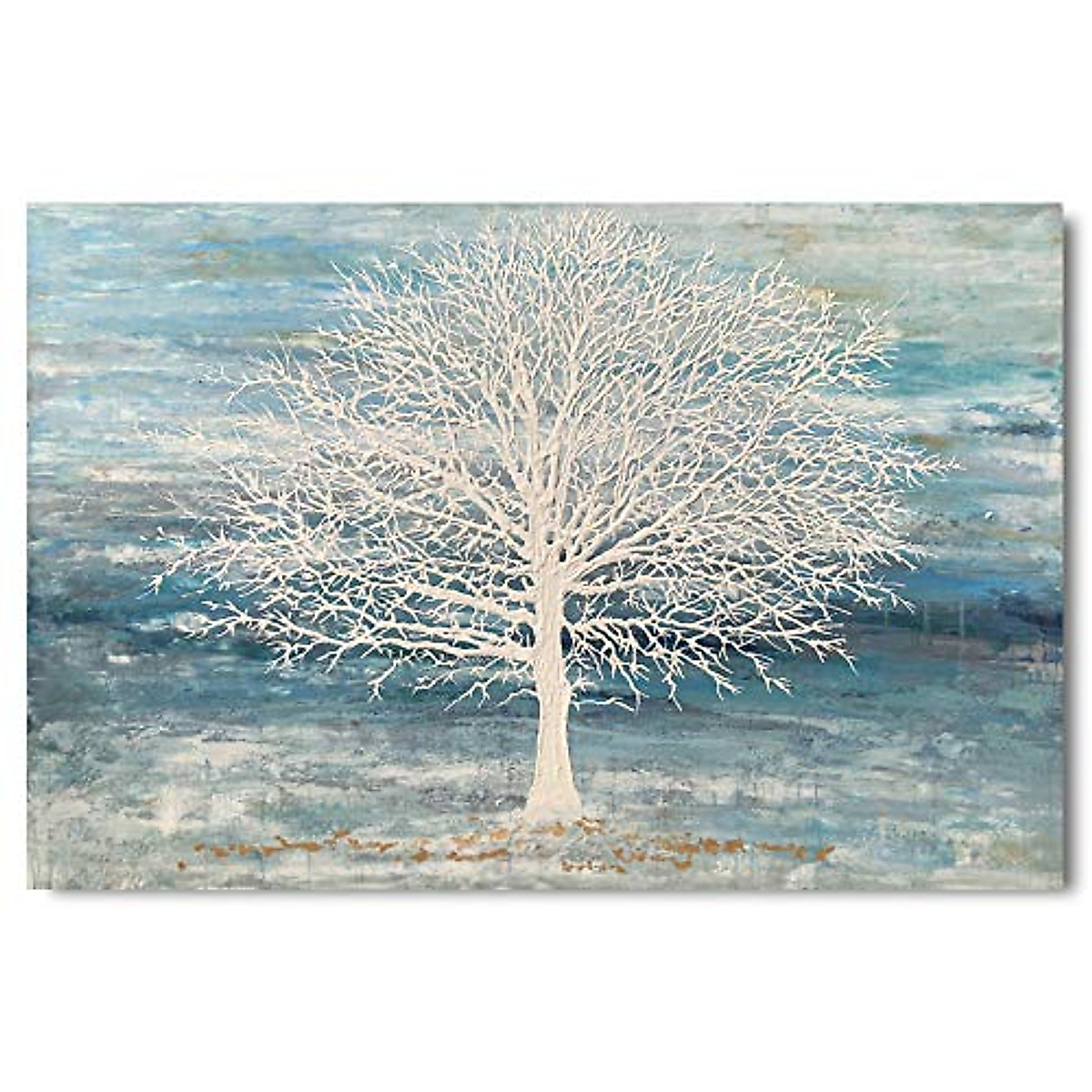 Yihui Arts Abstract Landscape Canvas Art Hand Painted 3D Tree Paintings with Gold Foil for Wall Decor Modern Artwork Pictures Living Room Bedroom Decoration