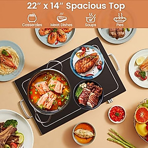 KOTEK Electric Warming Tray, Glass Top Hot Plate with Adjustable Temperature Control, Cool Touch Handles, Stainless Steel Panel, Extra Large Food Warmer for Buffets, Parties, Restaurants, Dinner (2)