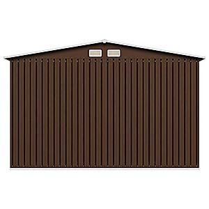 Festnight Garden Storage Shed with 4 Vents Metal Steel Double Sliding Doors Outdoor Tood Shed Patio Lawn Care Equipment Pool Supplies Organizer Brown 101.2 x 80.7 x 70.1 Inches (W x D x H)