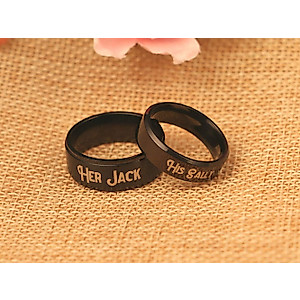 6mm His Sally Black Stainless Steel Romantic Women Ring Promise Anniversary Engagement Wedding Band (Her Size 7)