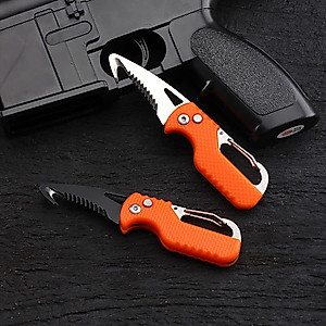 YISIDA 2 PACK Mini Folding Keychain Knife, Box/Seatbelt Cutter, Portable Rescue Knife, Orange and Black, 4.3 inch
