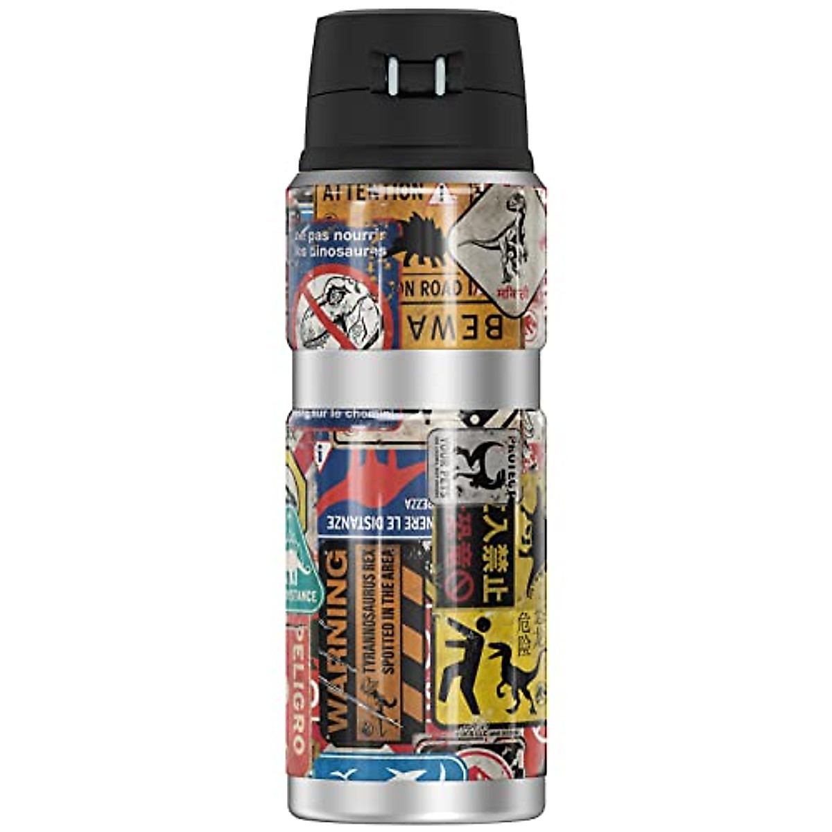 Jurassic World Dominion OFFICIAL Jurassic Sign Collage THERMOS STAINLESS KING Stainless Steel Drink Bottle, Vacuum insulated & Double Wall, 24oz