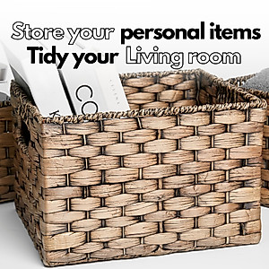 Decocoon Wicker Baskets 3 Pack, Rectangular Basket, Rattan Storage Basket, Wicker Basket with Handle, Wicker Storage Basket, Pantry Baskets Storage, Woven Baskets for Storage, Seagrass Storage Baskets