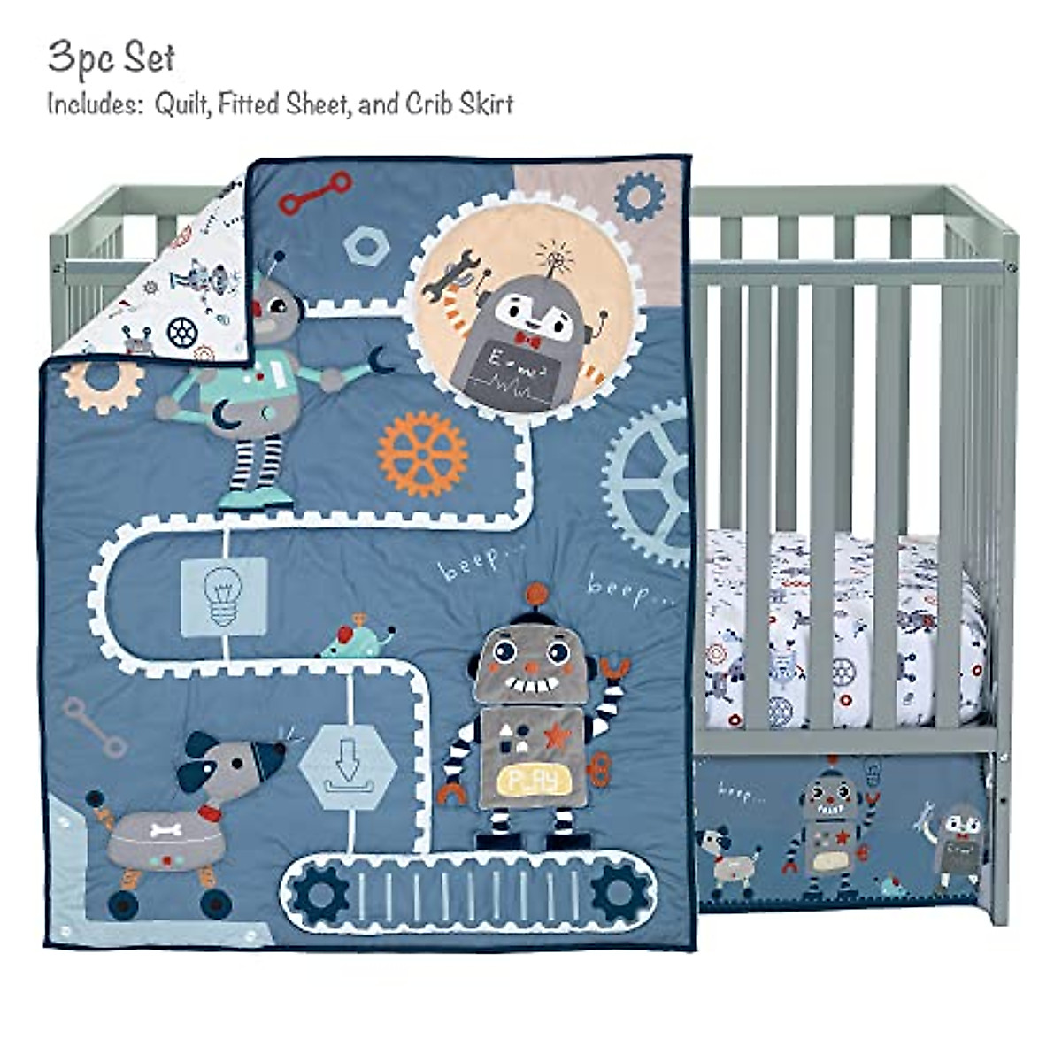 Bedtime Originals Robbie Robot 3-Piece Crib Bedding Set, Blue