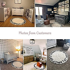 Habudda Pure Cotton Nursery Rug, Playroom Rugs for Baby Play Game Area, ABC Alphabet Classroom Learning Mat, Soft Non-Slip Bedroom Decor Carpet for Baby Boy and Girl, 47" Round