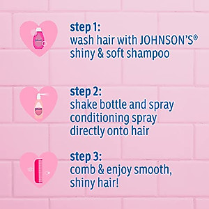 Johnson's Shiny & Soft Tear-Free Kids' Hair Conditioning Spray with Argan Oil & Silk Proteins, Paraben-, Sulfate- & Dye-Free Formula, Hypoallergenic & Gentle for Toddlers' Hair, 10 fl. oz