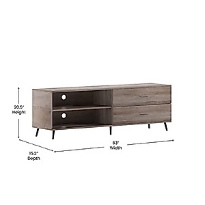 Flash Furniture Nelson Mid Century Modern TV Stand for up to 60" TV's - Walnut Finish - 65" Wide - Adjustable Shelf - 2 Storage Drawers