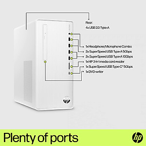 HP Pavilion Desktop, Intel Core i7-12700 Processor, Intel UHD Graphics 770, 128GB RAM, 16TB SSD, Wi-Fi 6, SD Card Reader, DVD-RW, HDMI, RJ-45, Wired KB & Mouse, Windows 11 Home, White