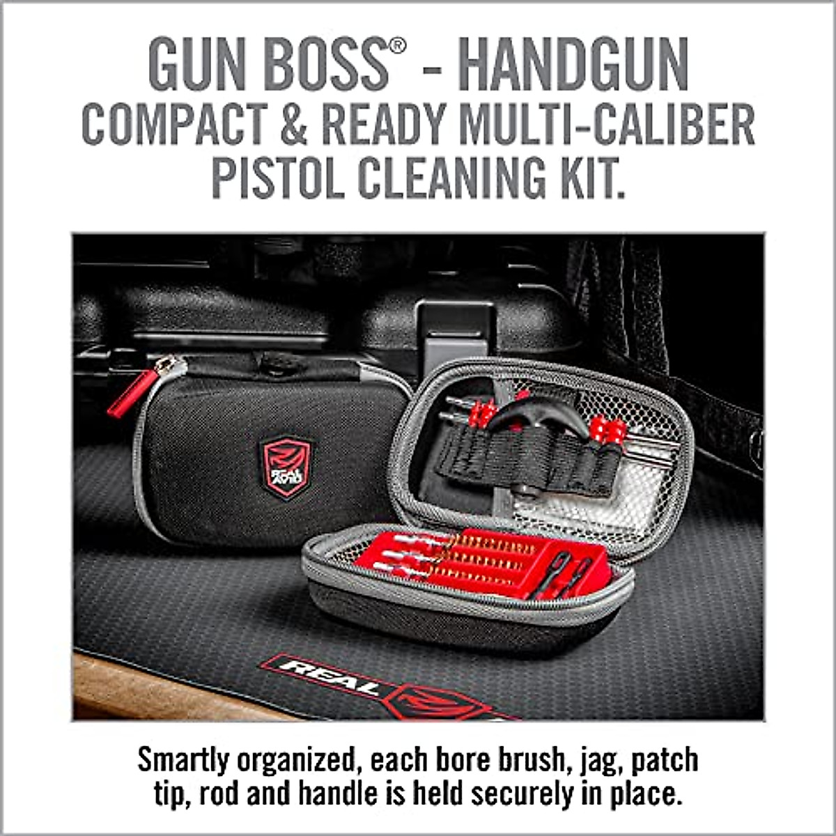 Real Avid Handgun Cleaning Kit: All in One 13 Piece Pistol Cleaning Kit With Cleaning Rod, Bore Brushes, Gun Cleaning Jags & Gun Cleaning Patches For .22 .357 9MM .38 .40 .44 & .45 Caliber Handguns