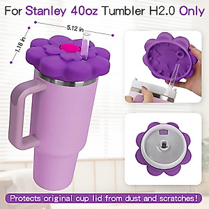 for Stanley Cup Accessories on Tumbler Lid - Silicone Dust-proof Flower Lid Cover for Stanley 40 oz Tumbler with Handle - Anti-Scratch Protector Glove for Stanley Topper 40 oz - Purple