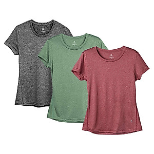 icyzone Workout Running Tshirts for Women - Fitness Athletic Yoga Tops Exercise Gym Shirts (Pack of 3) (XL, Charcoal/Burgundy/Turf Green)