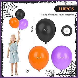 MCPINKY Halloween Balloons Set, 110PCS Halloween Balloons Black Purple Orange Latex Balloons for Halloween Anniversary Graduation Decoration 12 Inch