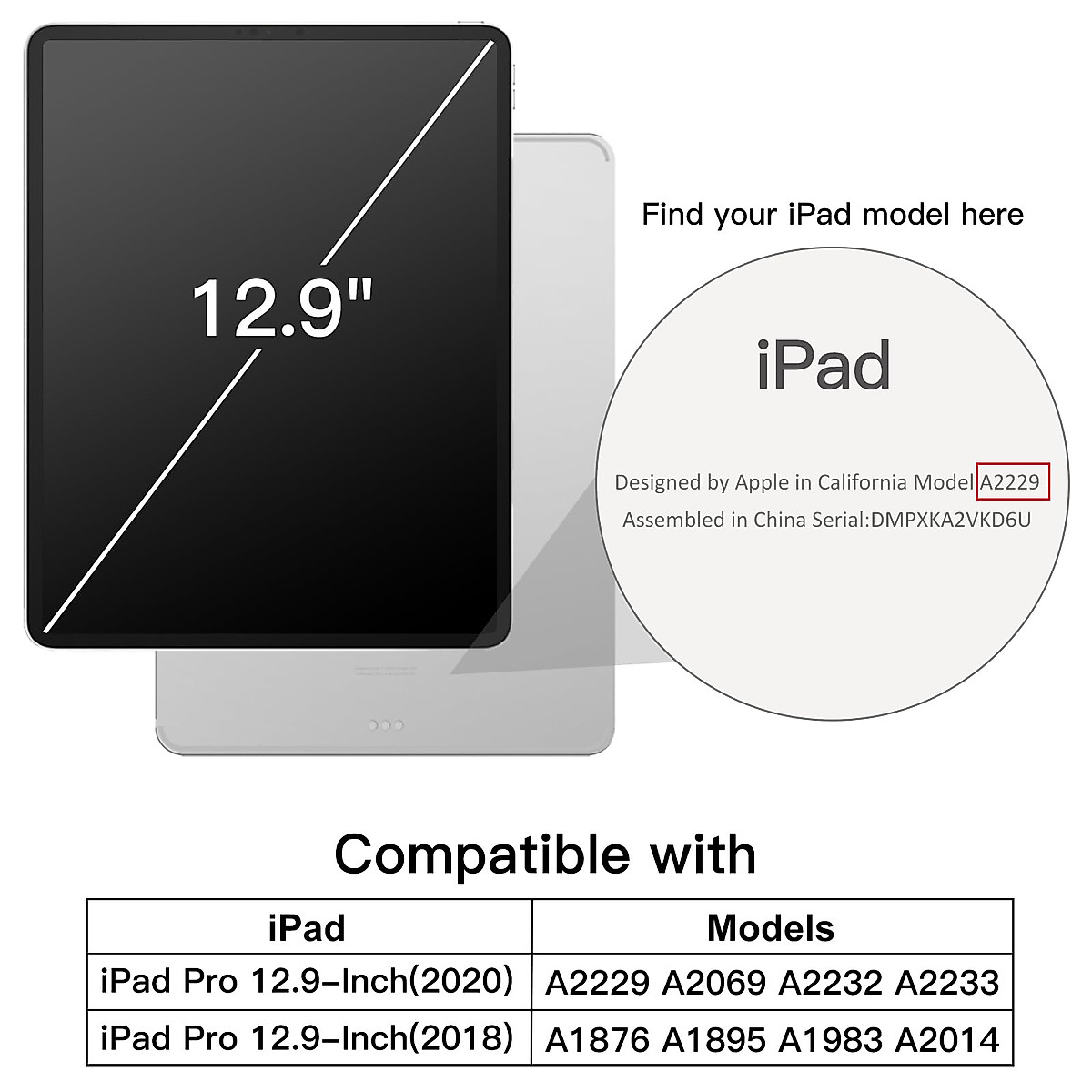 JETech Case for iPad Pro 12.9-Inch (2020/2018 Model, 4th/3rd Generation), Compatible with Pencil, Cover Auto Wake/Sleep (Black)