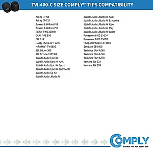 Comply TW-400-C TrueGrip Pro Earbud Tips for JLAB, Bowers & Wilkins PI7, PI5, Technics EAH-AZ70, Tune 125TWS, and More Earphones (Medium, 3 Pairs), Black