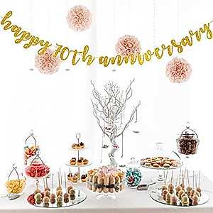 Dalaber Happy 70th Anniversary Banner, 70th Wedding / Anniversary Party Decorations, Happy Anniversary Theme Party Sign Anniversary Banner - Gold