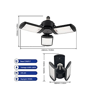 KONPWAY Deformable LED Garage Lights - 4000 Lumen 6500K Daylight 40W, Three Leaf Garage Organization Ceiling Lighting, Pack of 2