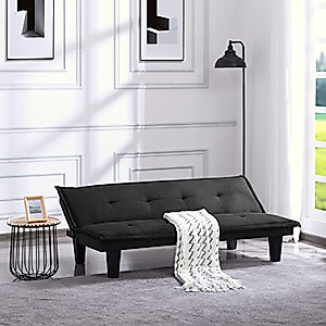 YUNLife&Home Loveseat Sofa,Modern Decor Accent Futon Love Seat Bed for Living Room Bedroom Napping,Tufted Upholstered Small Recliner Couch Furniture,Solid and Easy to Install, Fabric Black 63.8" w