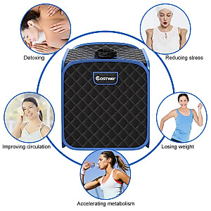 COSTWAY Portable Steam Sauna, 2L Folding Home Spa Sauna Tent for Weight Loss, Detox Relaxation at Home, Personal Sauna with 9 Temperature Levels, Timer, Remote Control, Foldable Chair (Black)