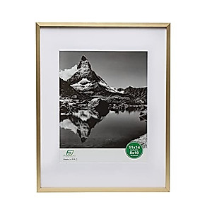 FrameWorks 11”x14” Matted to 8”x10” – Deluxe Brass Gold Aluminum Contemporary Picture Frame with Tempered Glass and Removable Mat