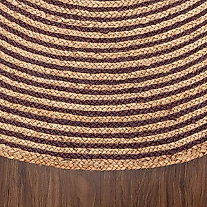 SUPERIOR Braided Jute 4' Round Round Indoor Area Rug, Purple