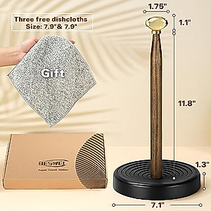 Paper Towel Holder Countertop, BESWEL Paper Towel Holder Stand, Black Weighted Base, Kitchen Towel Holder, Crystal Head, for Kitchen Bathroom