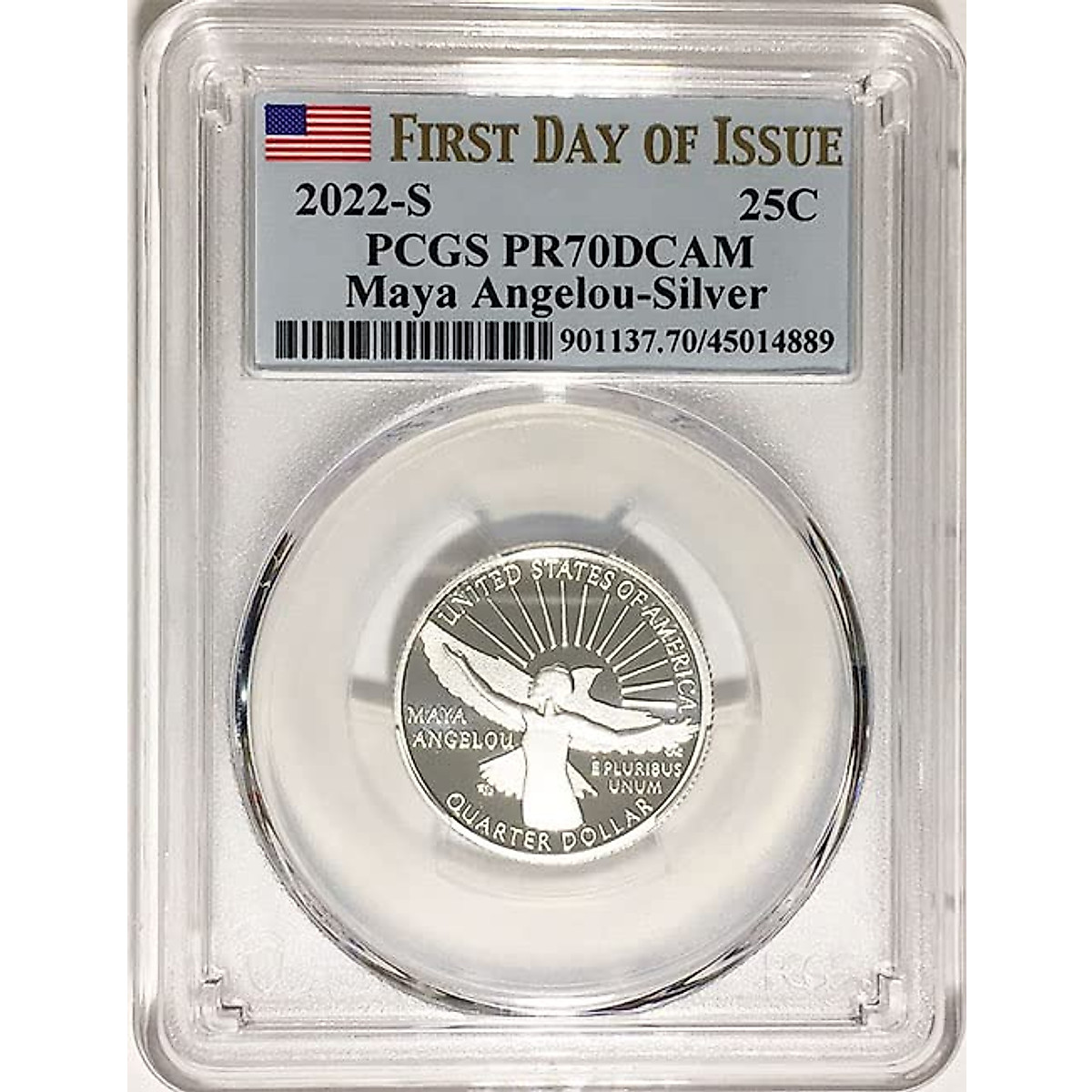 2022 S Silver Proof American Women Quarter Maya Angelou Quarter PR 70 DCAM First Day of Issue Label PCGS