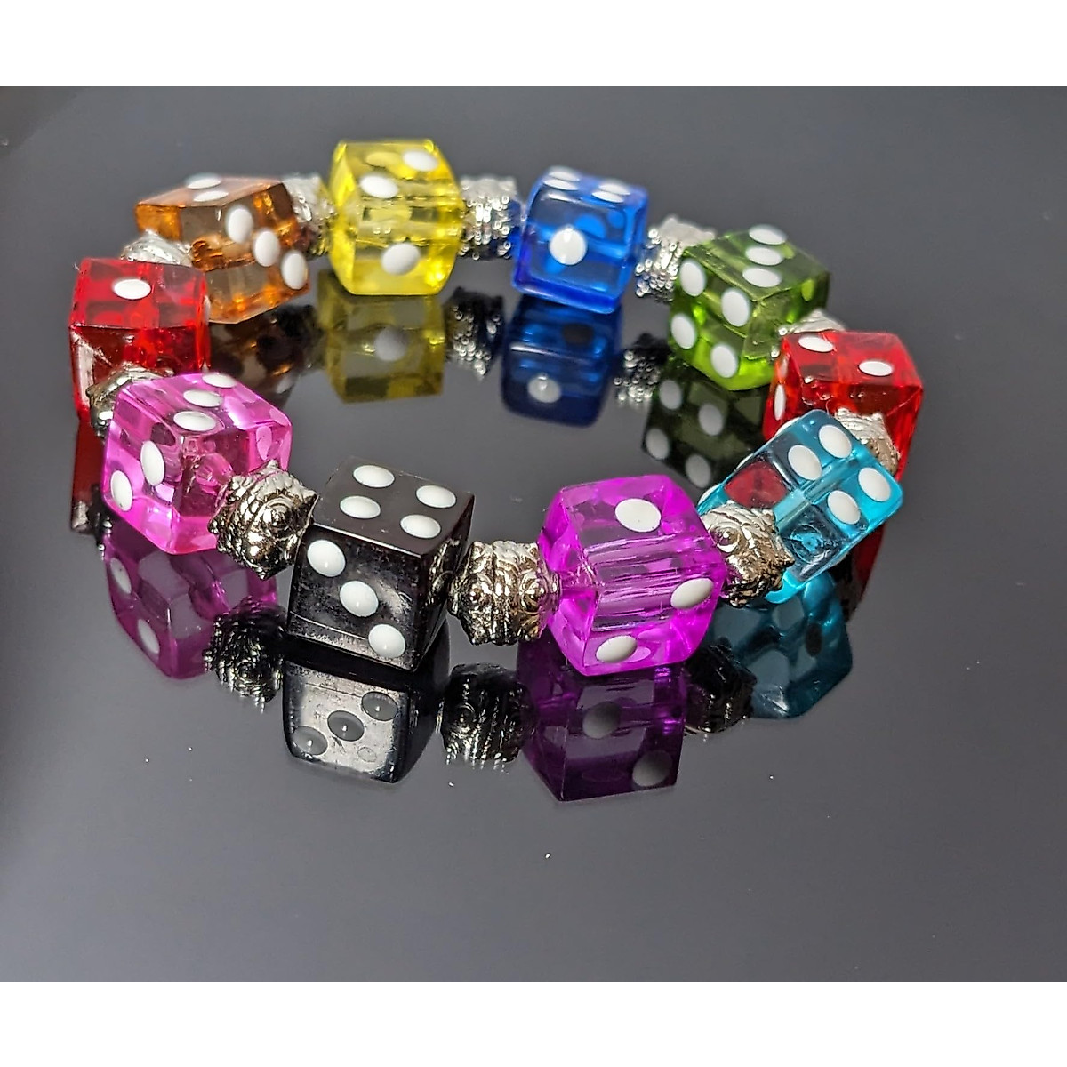 Dice Bracelet, Casino Bracelet For Women, Bunco Bracelet Gift, Plastic Beaded Bracelet Multi Color 1 pc