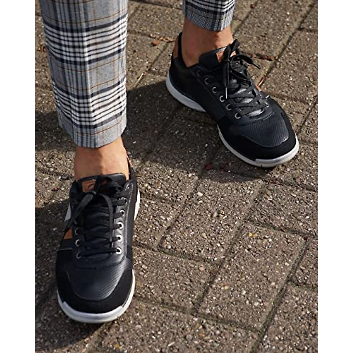 AX BOXING Mens Lace Up PU Leather Sneakers - Breathable and Comfortable Casual Walking Shoes(Black, Size_10)