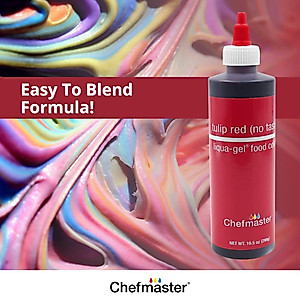 Chefmaster Tulip Red Liqua-Gel® Food Coloring | Vibrant Color | Professional-Grade Dye for Icing, Frosting, Fondant | Baking & Decorating | Fade-Resistant | Easy-to-Use | Made in USA | 10.5 oz