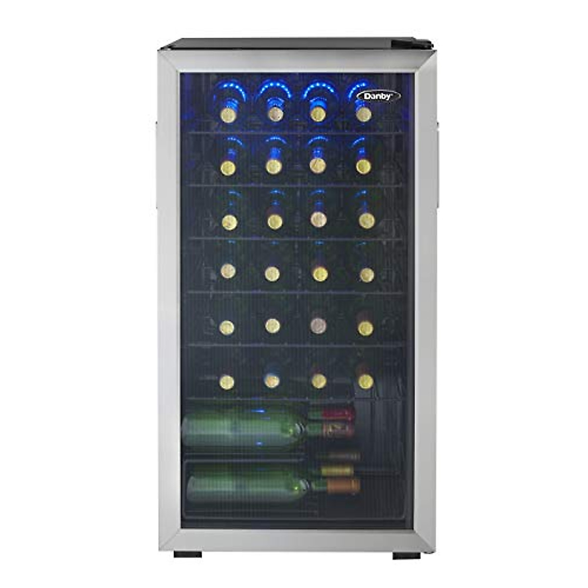 Danby DWC036A1BSSDB-6 3.3 Cu. Ft. Free Standing Wine Cooler, Holds 36 Bottles, Single Zone Fridge with Glass Door-Chiller for Kitchen, Home Bar, Stainless Steel