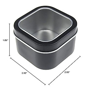 6-Pack 8oz Empty Square Metal Tins with Clear Window for Candle Making, Candies, Gifts & Treasures, Black