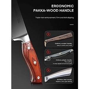 Knife Set with Block, 16 Pcs Stainless Steel Kitchen Knife Set with Sharpener & Wooden Block, Knife Block Set with Wood Handle, Chef, Santoku, Bread, Utility, Paring & Carving Fork Knife, Brown