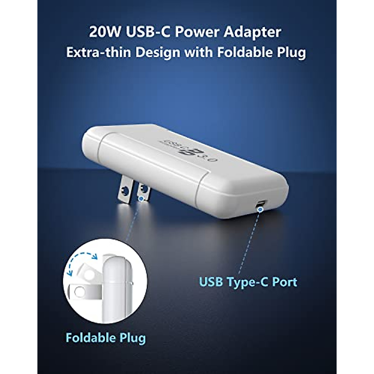 USB C Wall Charger Flat, OKRAY 3-Pack 20W Type C Fast Charger with Foldable Plug, Extra-Slim USB-C Power Adapter Fast Charging Block Compatible iPhone 14/13/12 ProMax/11/XR/XS/X/8/7 Plus iWatch 8/7/SE