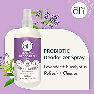 Ari Probiotic Deodorizer Spray for Dogs (8 oz) – Lavender & Eucalyptus Scent – pH-Balanced, Long-Lasting Freshness, Sulfate-Free, Gentle for All Breeds