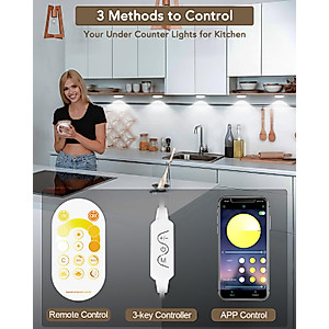 KeShu Under Cabinet Lights Plug in, Dimmable White LED Under Cabinet Lighting Hardwired Closet Lights, Smart Bluetooth APP Remote Control Under Counter Lights for Kitchen, Cabinet