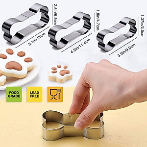 2 in 1 Silicone Molds，2 Pack Silicone Puppy Paw Print & Dog Bone Shaped Molds ，with 3 Packs Stainless Steel Bone Cookie Cutter-Blue&Pink-Set of 5