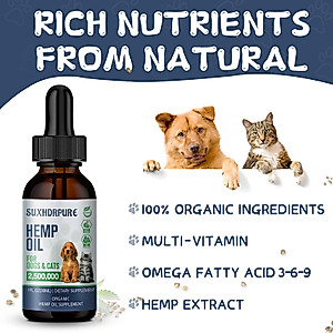 SUXHDRPURE Organic Hеmp Oil for Dogs & Cats Helps Pets with Аnxiety Pаin Strеss Slееp Аrthritis, Sеizures Rеlief Joint Support Hemp Oil Drops Made in USA