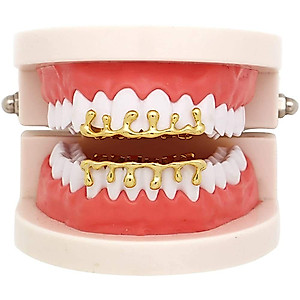 canjoyn 18K Gold Teardrop Bottom Grillz 6 Teeth Lower Teeth Drip Cap Grillz