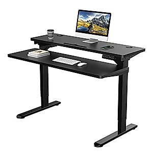AIMEZO Dual Motor Split Top Desk Height Adjustable Standing Desk Electric Stand Up Desk with Table Top (Black Top+Black Frame)