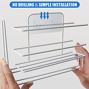 Cabinet Door Wall Mount Wrap Organizer Rack with 2 Rods, No Drilling, Multi-Purpose Kitchen Door Organizer Storage for Cutting Board, Aluminum Foil, Plastic Wrap (White)