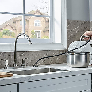 VALISY 3 Hole or 4 Hole Two Handle Kitchen Faucet with Side Sprayer, Commercial Lead-Free Brushed Nickel Kitchen Sink Faucets for Rv Kitchen Sinks with High-Arc Spout & Side Sprayer