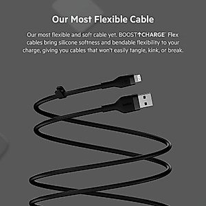 Belkin BoostCharge Flex Silicone USB Type A to Lightning Cable (1M/3.3FT), MFi Certified Charging Cable for iPhone 13, 12, 11, Pro, Max, Mini, SE, iPad and More, 2-pack, Black