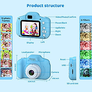 Cocopa Kids Camera Toys for 3-12 Years Old Boys Girls,HD Digital Video Cameras for Kids with Protective Silicone Cover,Christmas Birthday Gifts for 3 4 5 6 7 8 Year Old Boys with 32GB SD Card(Blue)